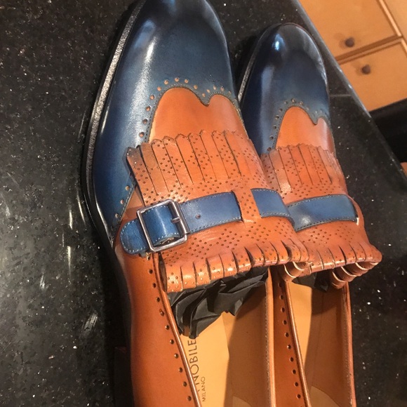 Shoes | Brown And Blue Wingtip Slip On With Fringed Buckle | Poshmark